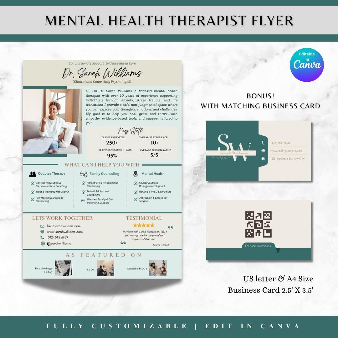 Mental Health Flyer Template Therapist Flyer Psychology Therapy ...