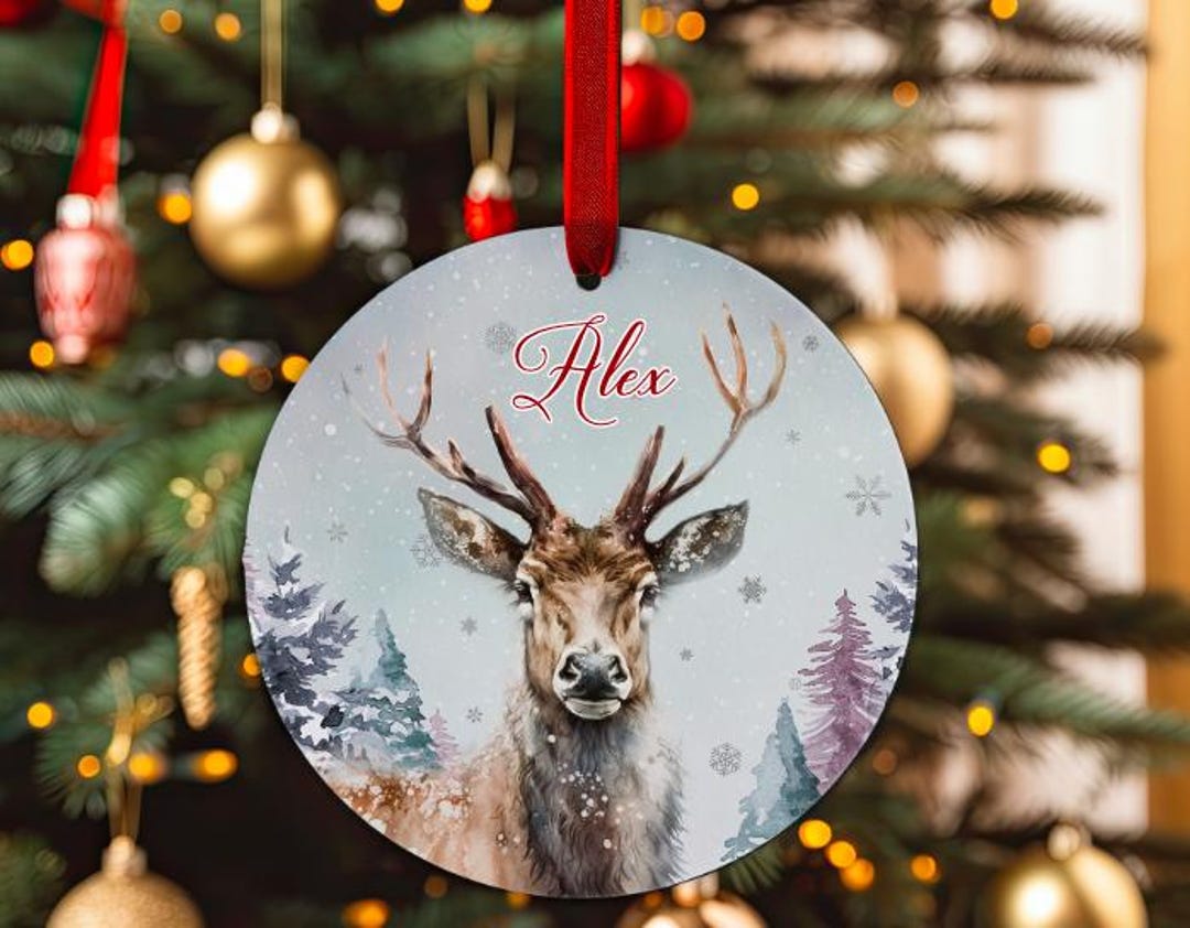 Personalised Reindeer Christmas Bauble or Card family Name or ...