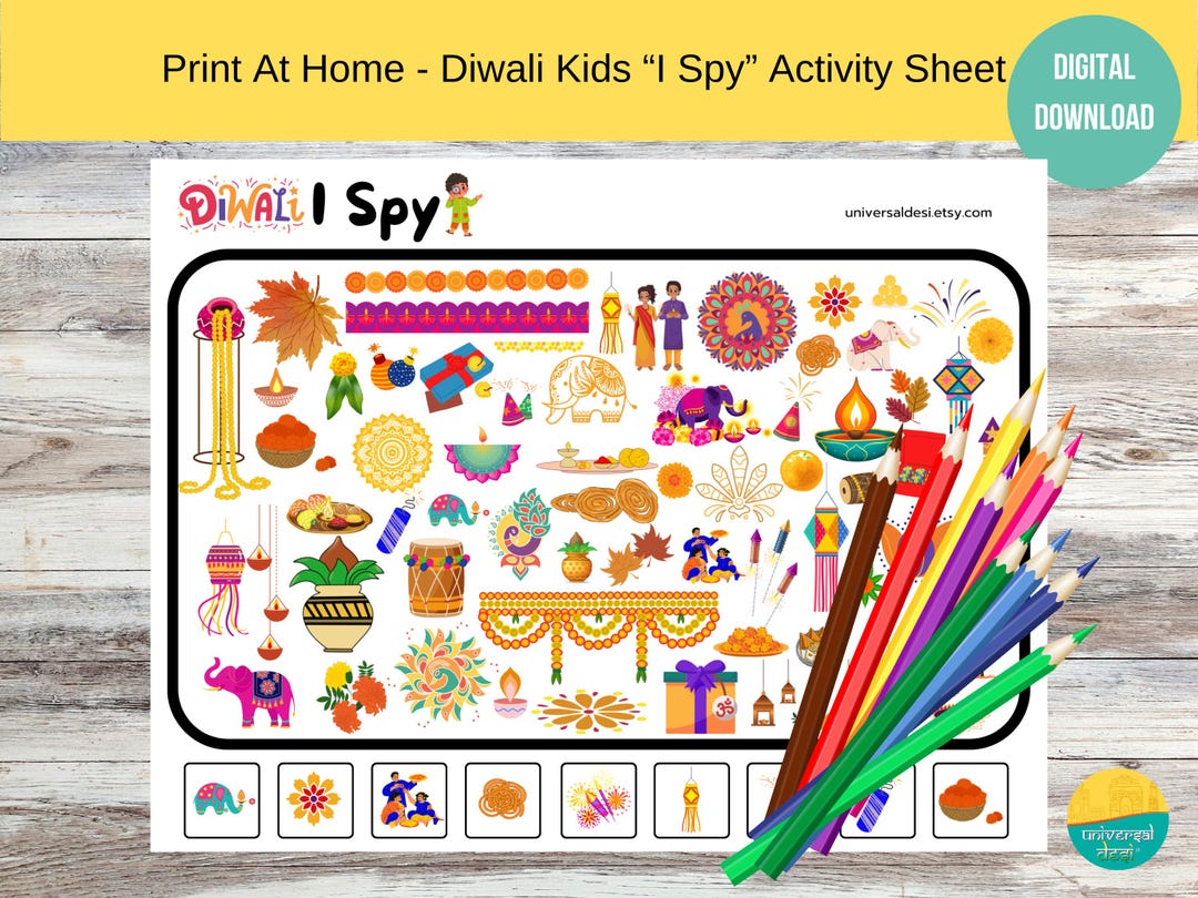 Diwali I Spy Kids Activity Sheet Printable on 8.5"x11" Paper, Instant ...