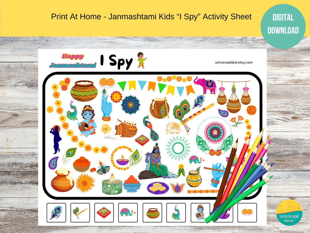 Janmashtami I Spy Kids Activity Sheet Printable on 8.5"x11" Paper ...