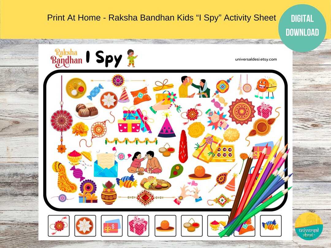 Raksha Bandhan I Spy Kids Activity Sheet Printable on 8.5"x11" Paper ...