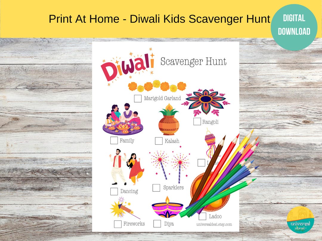 Diwali Scavenger Hunt Kids Activity Sheet Printable on 8.5"x11" Paper ...