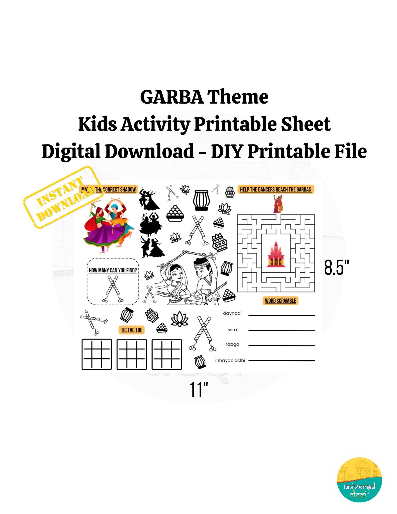 Garba Theme Kids Activity Sheet: Printable Game (digital Download) - Etsy
