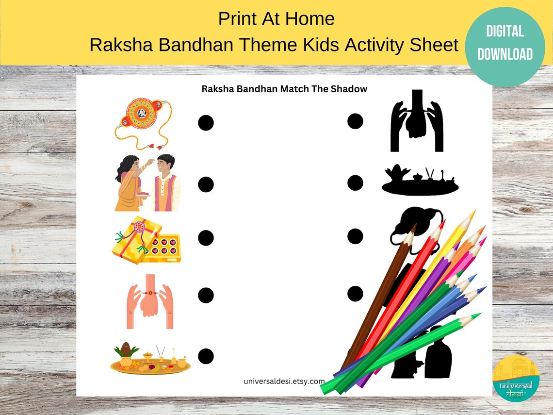 Raksha Bandhan Kids Activity Sheet: Match the Shadow Game (digital ...