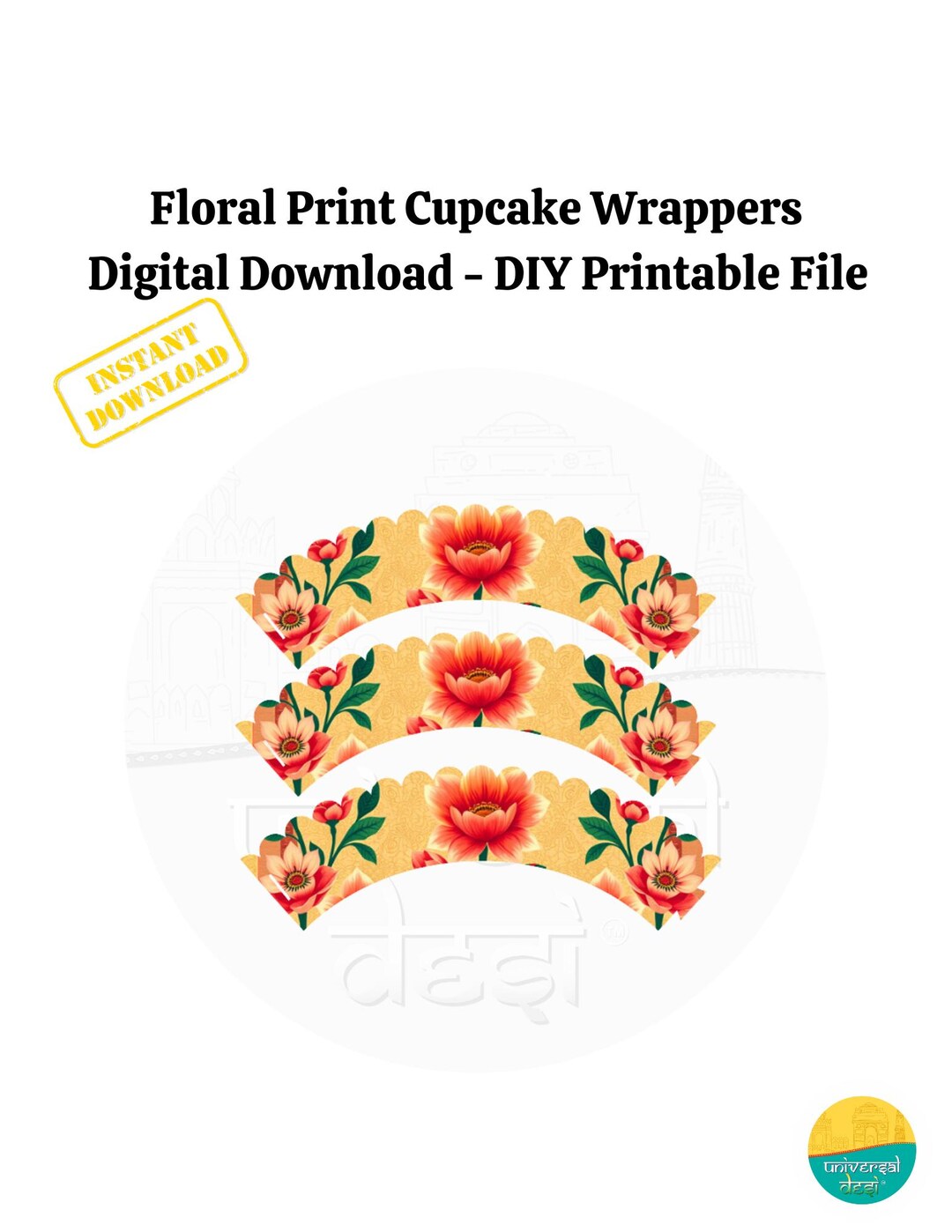 Floral Scalloped Edge Cupcake Wrappers DIY Printable Template, Digital ...