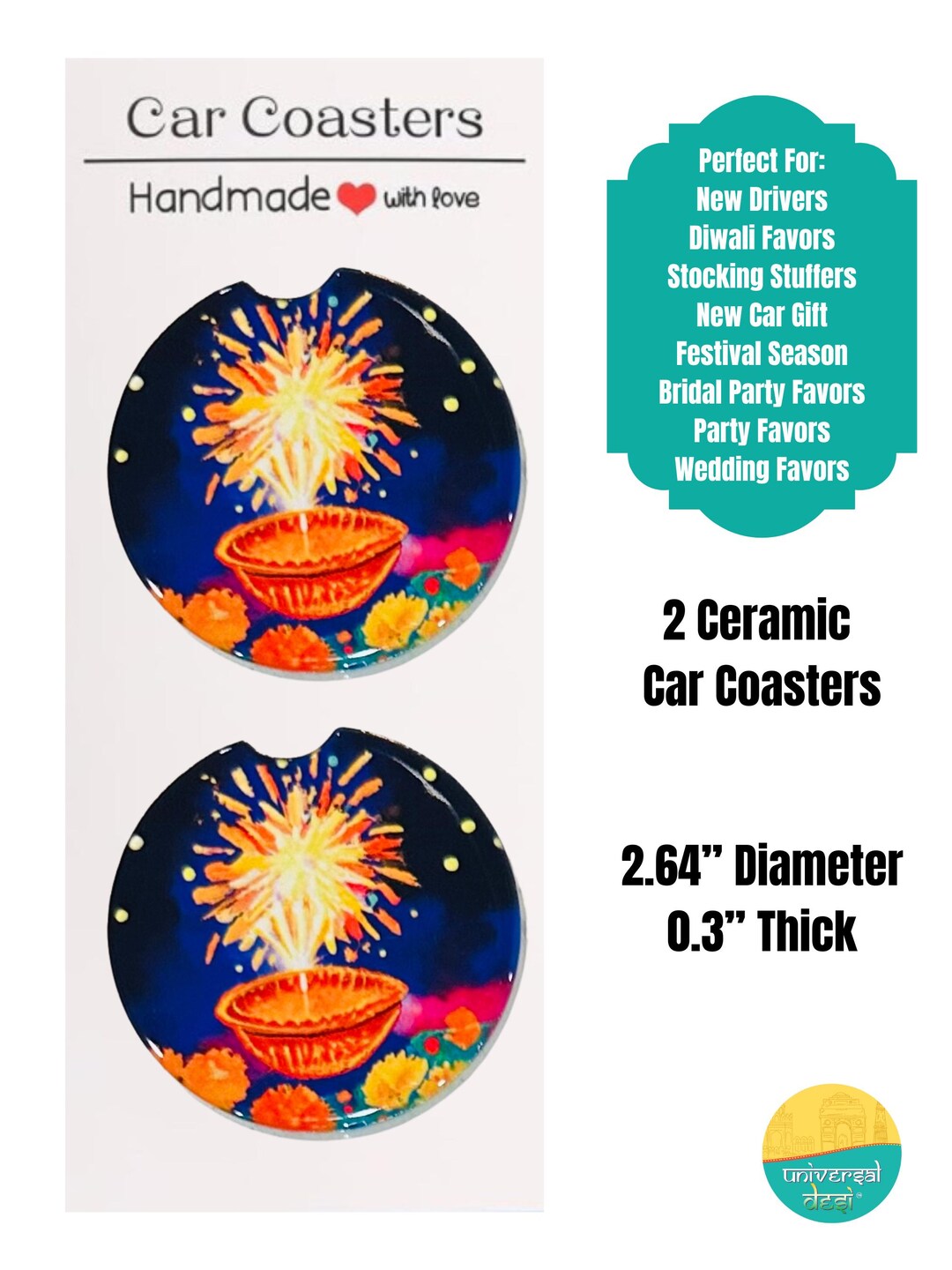 Diwali Gifts: Ceramic Car Coasters - India Inspired Design, Set of 2 - Etsy