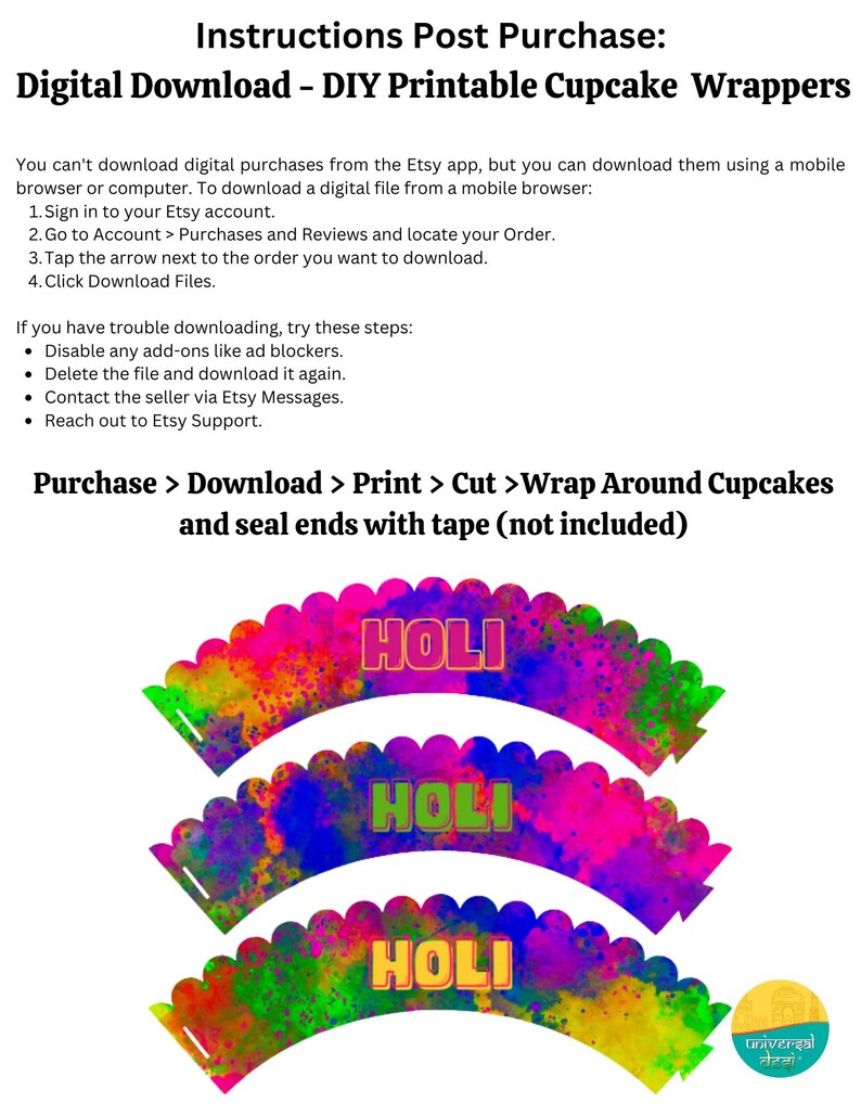 Holi Colorful Scalloped Edge Cupcake Wrappers DIY Printable Template ...