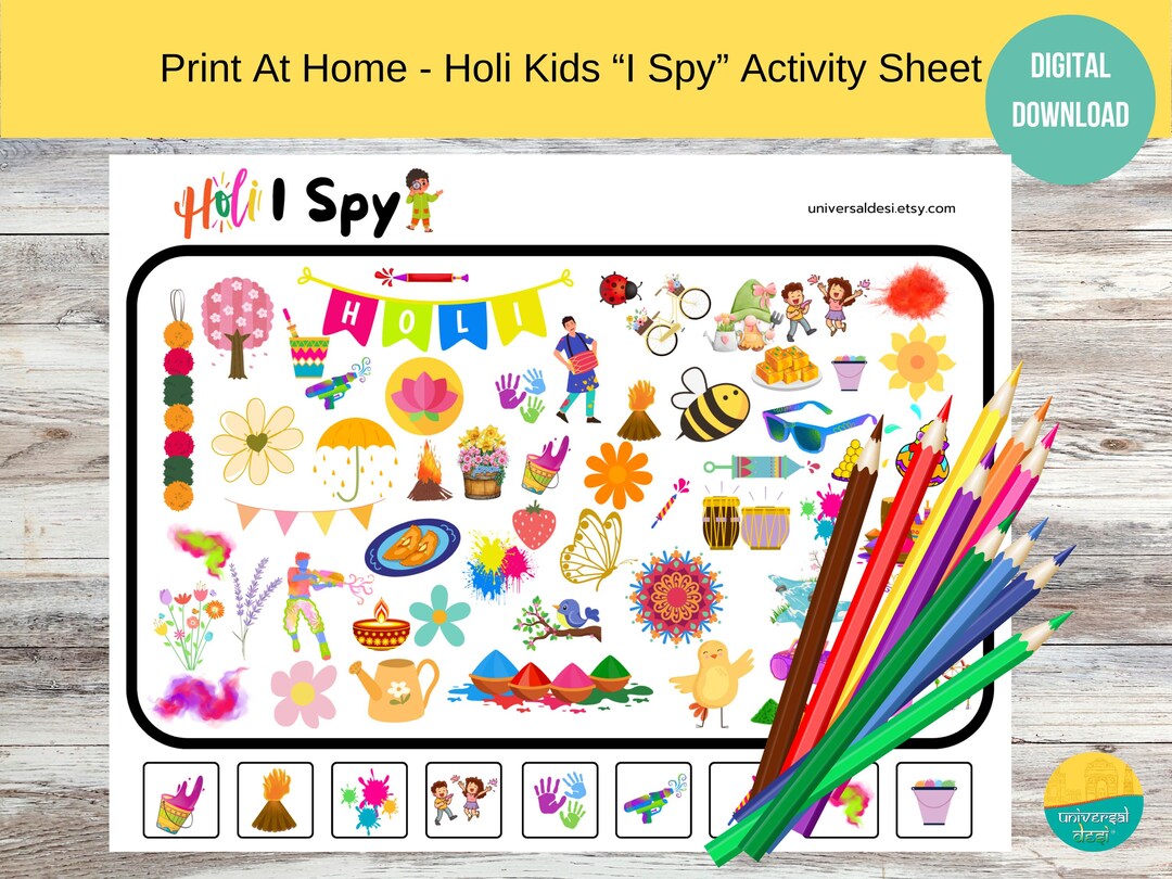 Holi I Spy Kids Activity Sheet Printable on 8.5"x11" Paper, Instant ...