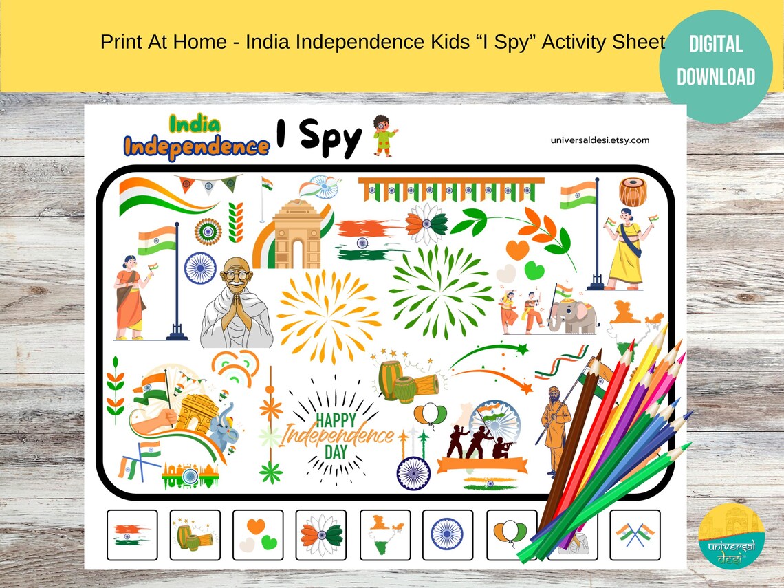India Independence I Spy Activity Sheet: Printable Kids Game (digital ...