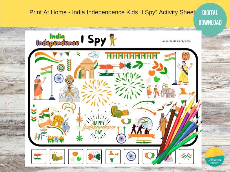 India Independence I Spy Activity Sheet: Printable Kids Game (digital ...