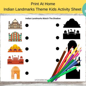 Indian Landmarks Activity Sheet: Match the Shadow Game (digital ...