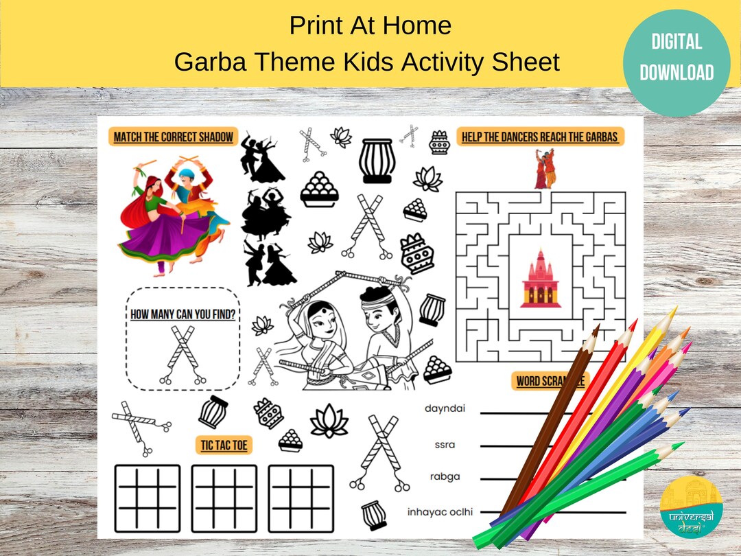 Garba Theme Kids Activity Sheet: Printable Game (digital Download) - Etsy