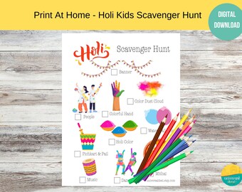 Happy Holi Kids Activity Sheet Printable on 8.5"x11" Paper, Instant ...