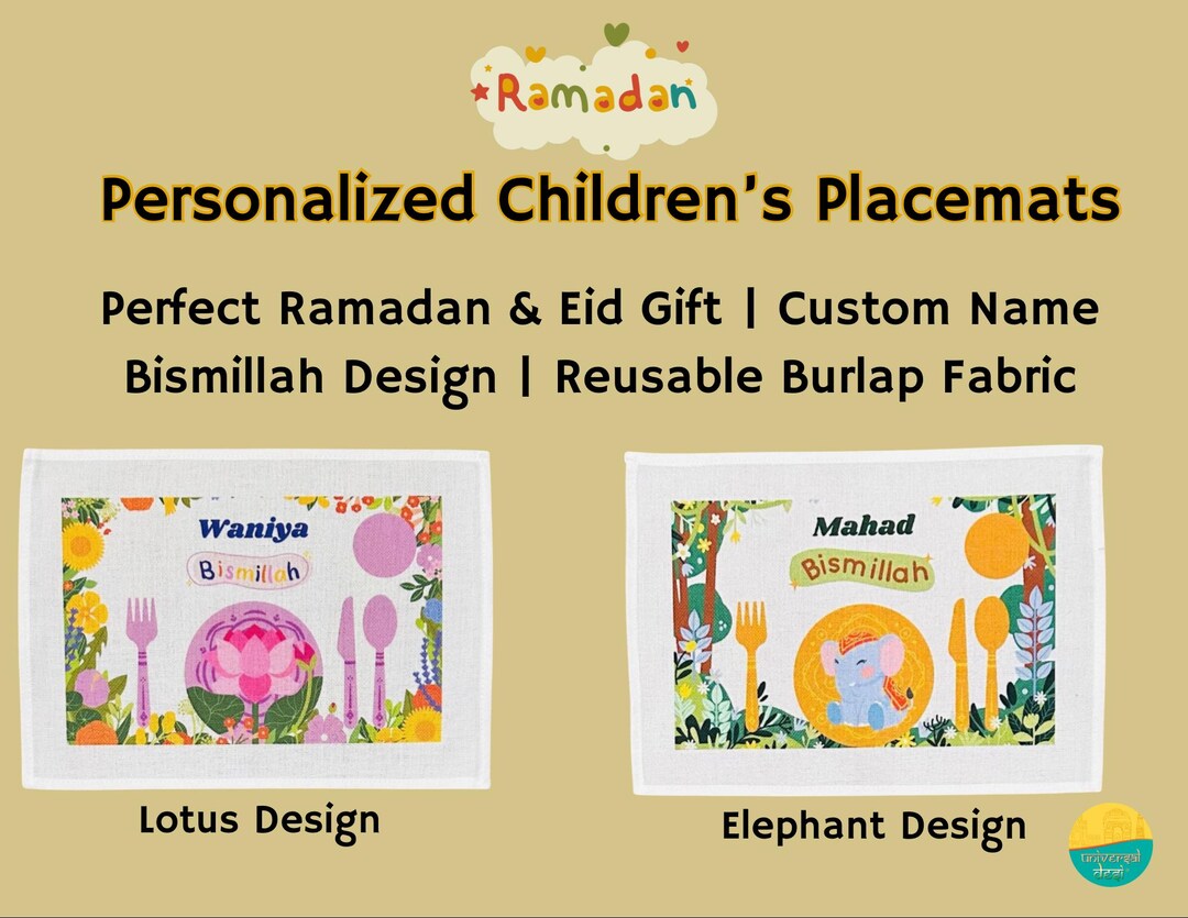 Personalized Burlap Kids Placemat – Custom Name Islamic Bismillah Table ...