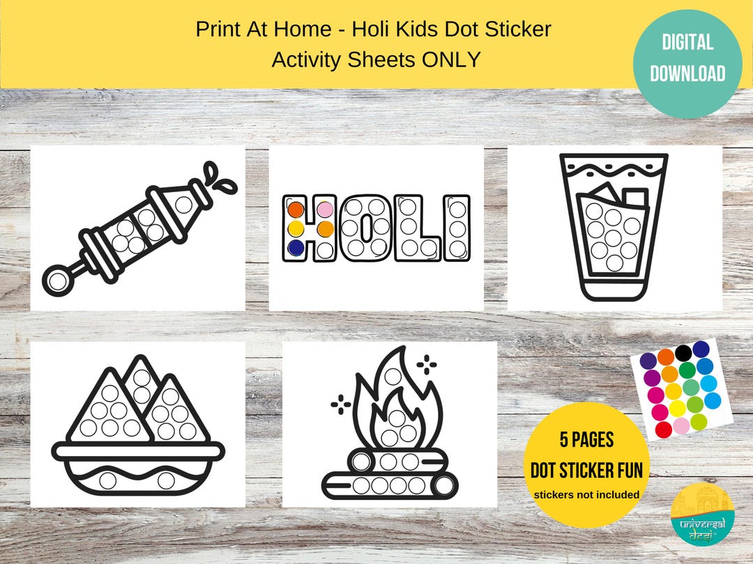 Holi Dot Sticker Activity Sheets: Kids Printable (digital Download) - Etsy