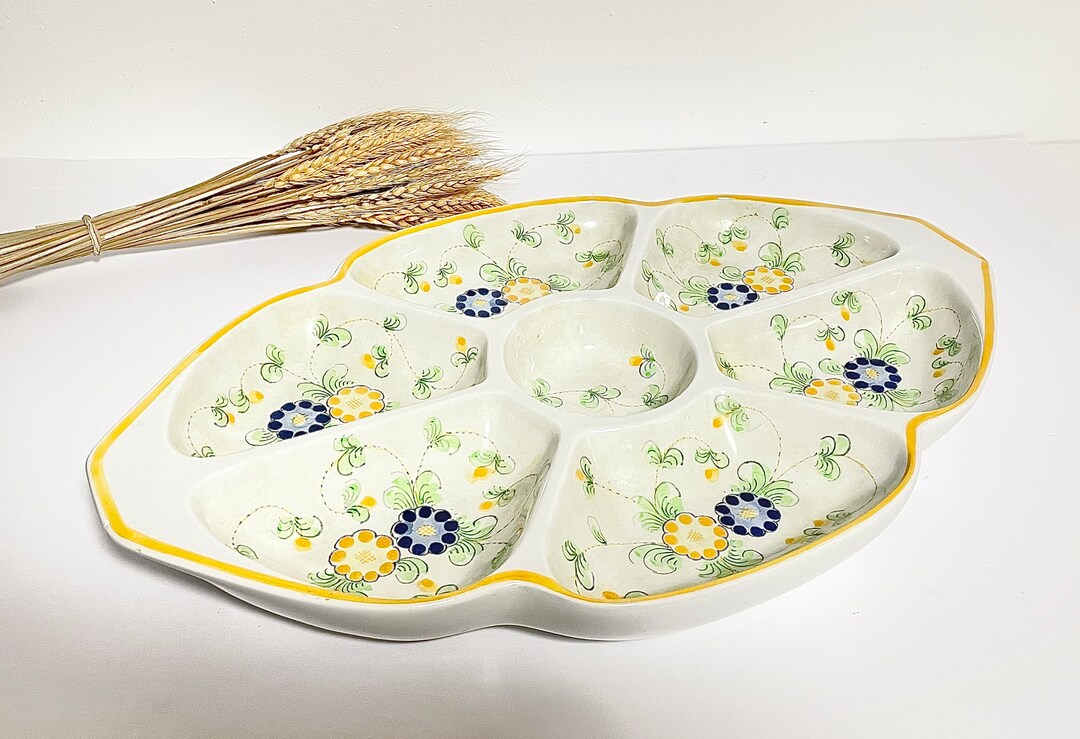 MCM Large Italian ALFA Ceramic Divided Platter, Hand Painted Cottage ...