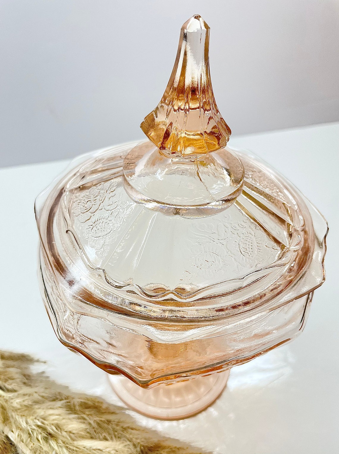 Authentic Pink Depression Glass Jar With Lid Mayfair Pattern - Etsy