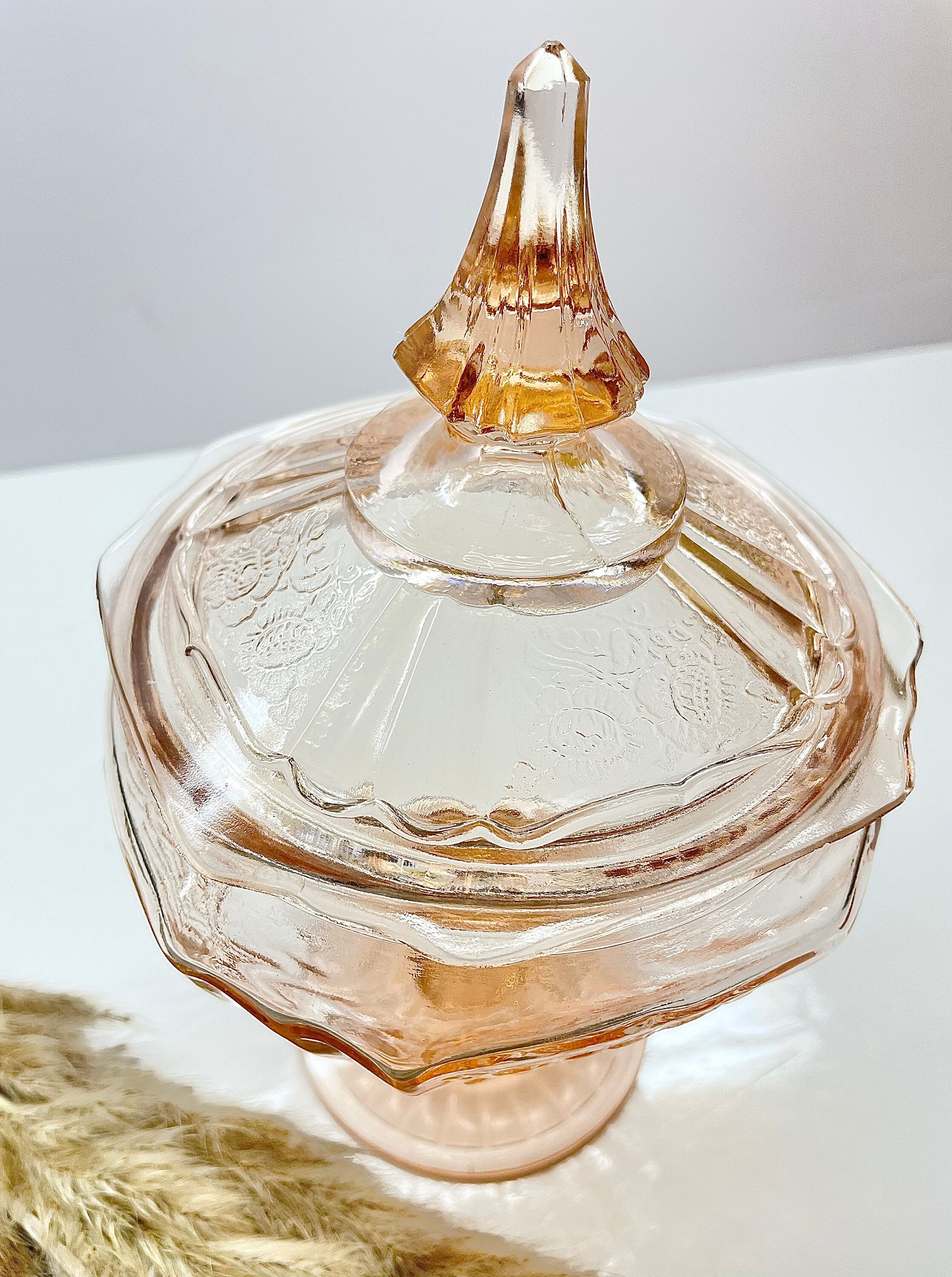 Authentic Pink Depression Glass Jar With Lid Mayfair Pattern - Etsy