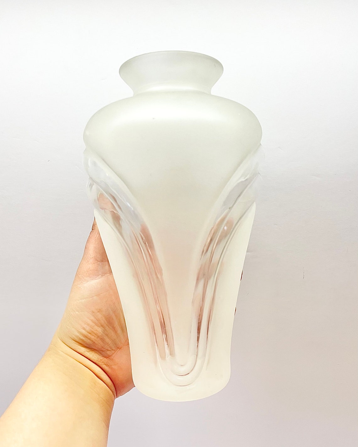 1980s Vintage Large Frosted Glass Art Deco Vase Shabby Chic - Etsy