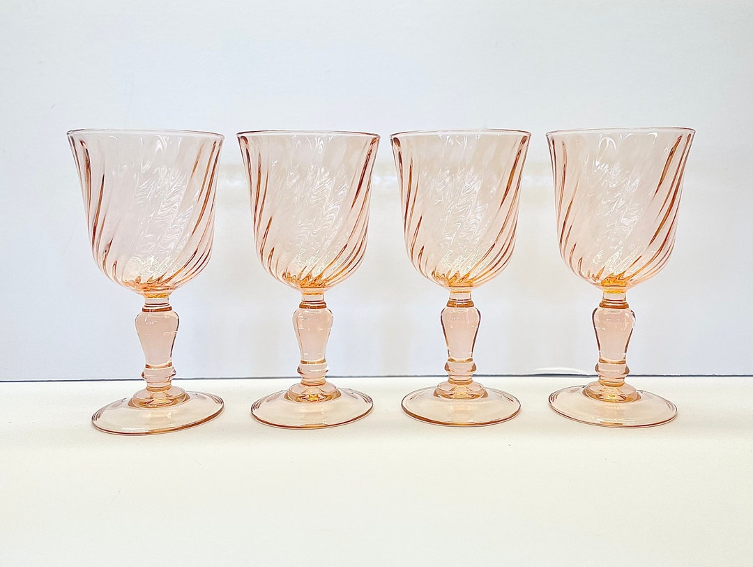 Set of 4 Vintage Luminarc France Rosaline Pink Swirl Wine Glasses ...