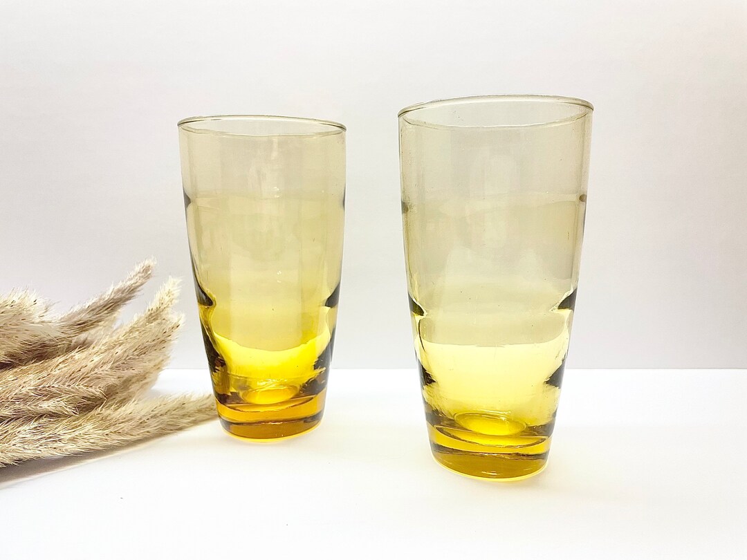 Set of 2 MCM Large Libbey Amber Glass Juice Glasses, Cocktail Glasses ...