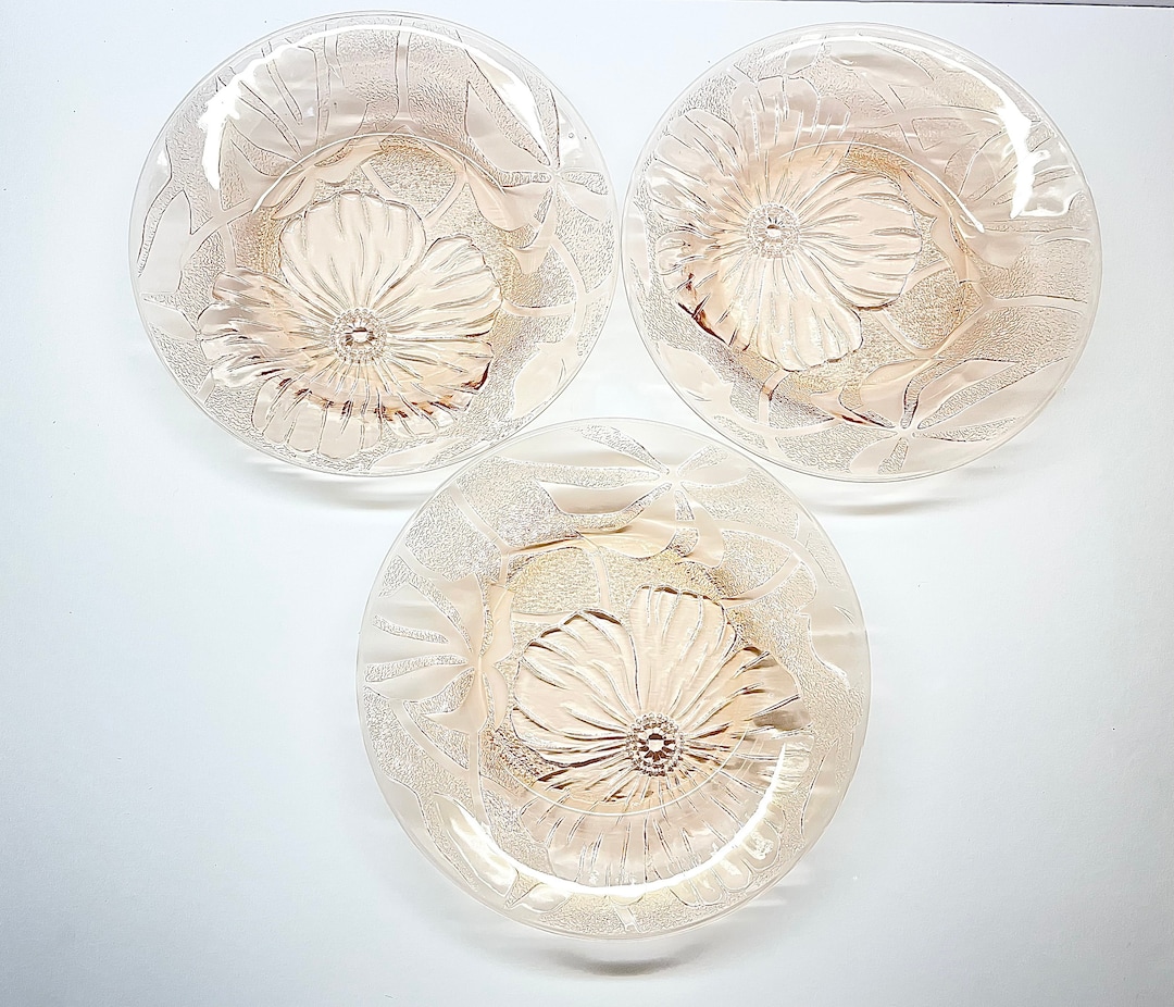 Set of 3 Vintage Indonesian Pink Glass Shallow Dinner Bowls, MCM ...