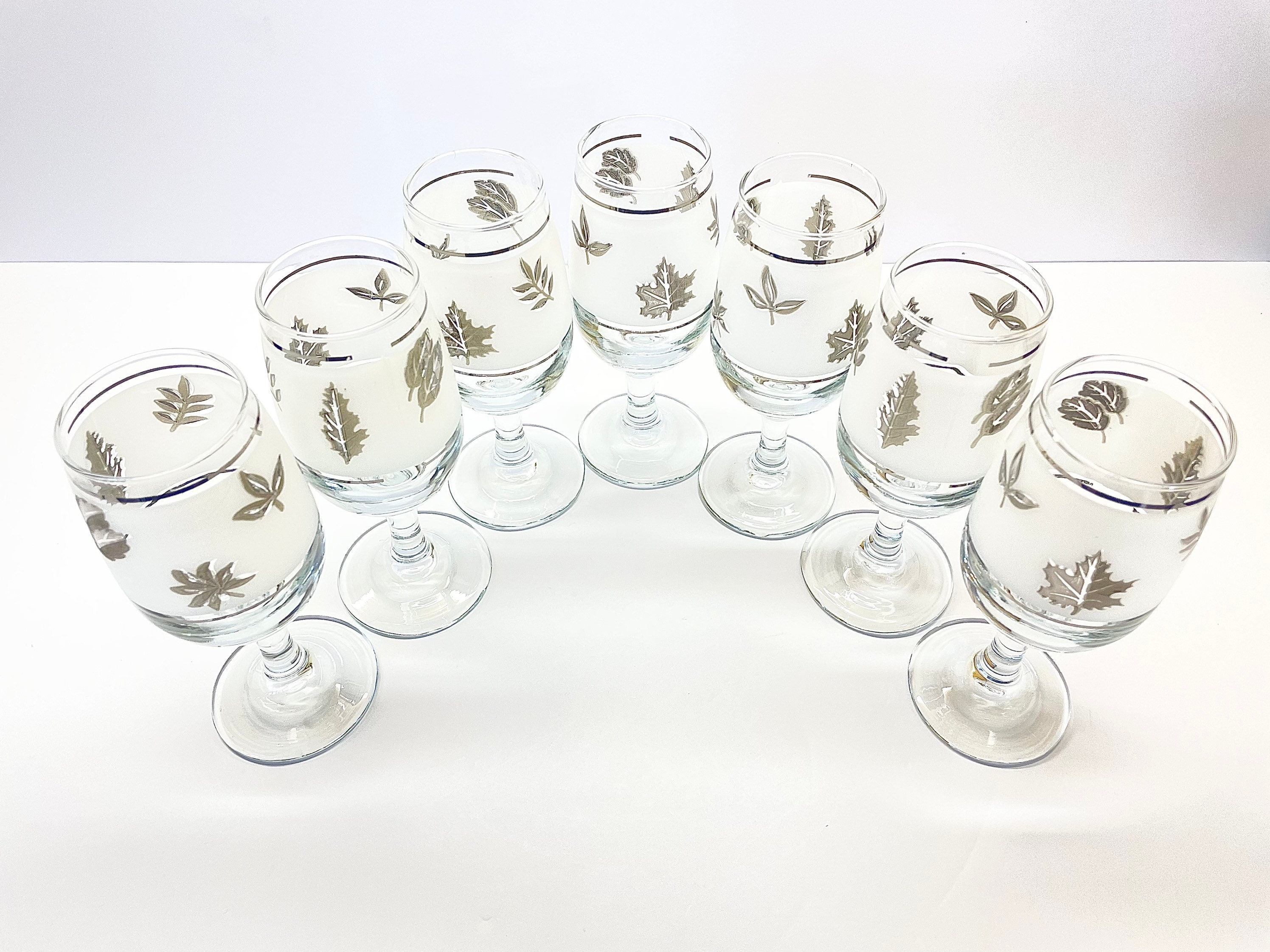 Set of 7 Vintage Libbey Frosted Silver Leaf Wine Glasses, Frosted Glass ...