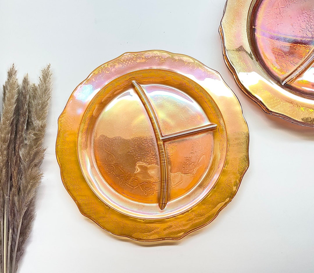 Set of 4 Vintage Marigold Iridescent Carnival Glass Divided Serving ...