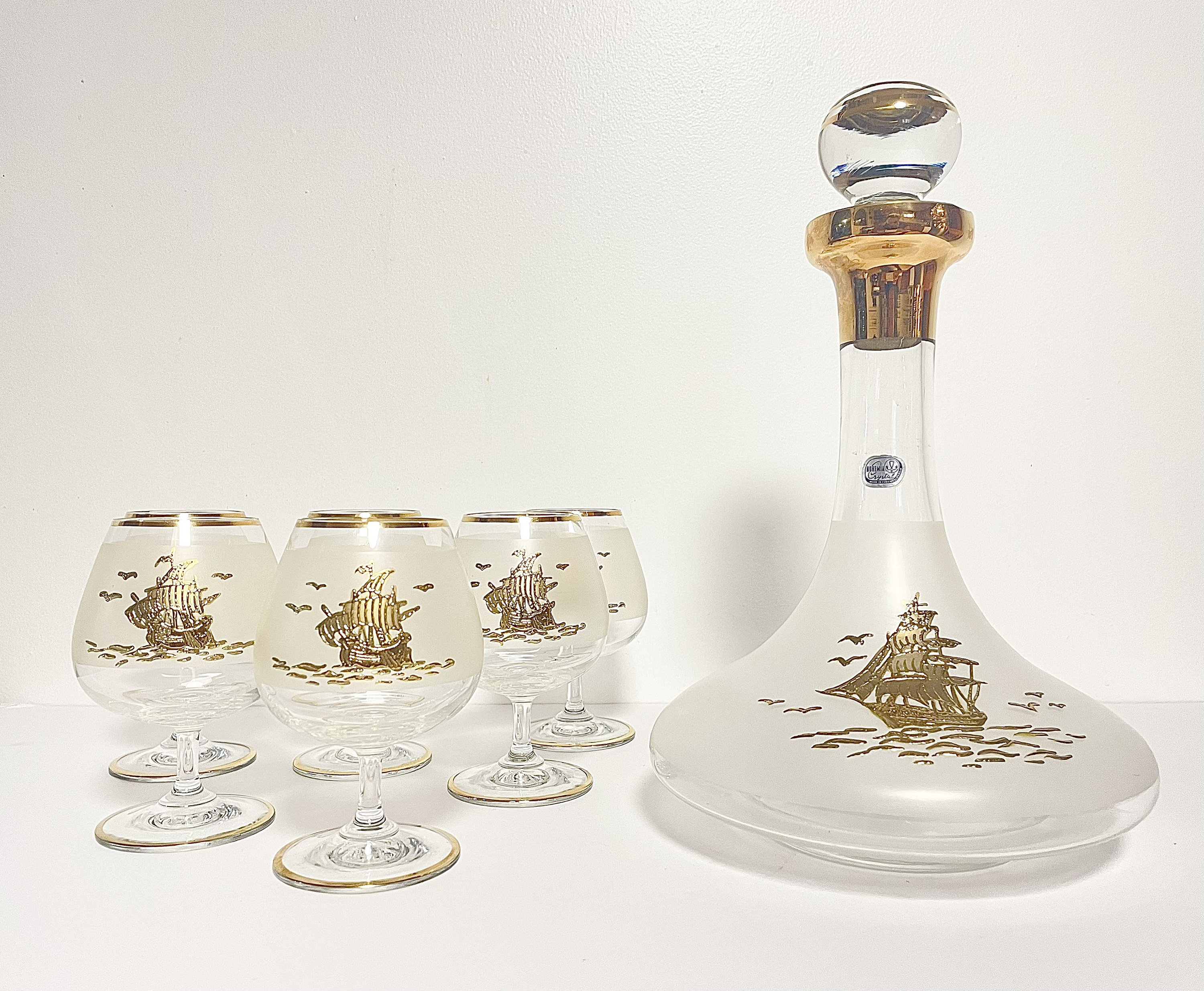 1970s Bohemia Crystal Frosted Glass Decanter Set With Gold - Etsy