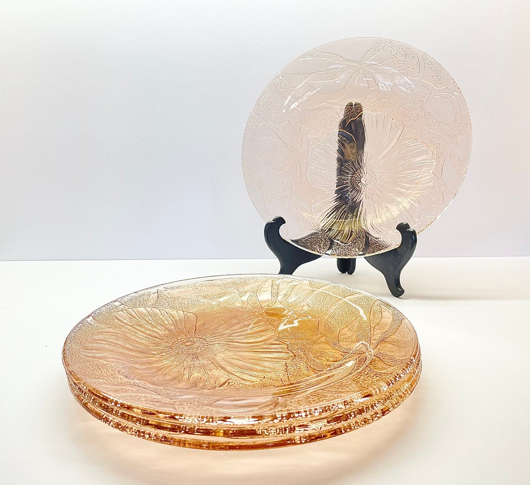 Set of 4 Vintage Indonesian Pink Glass Dinner or Dessert Plates ...