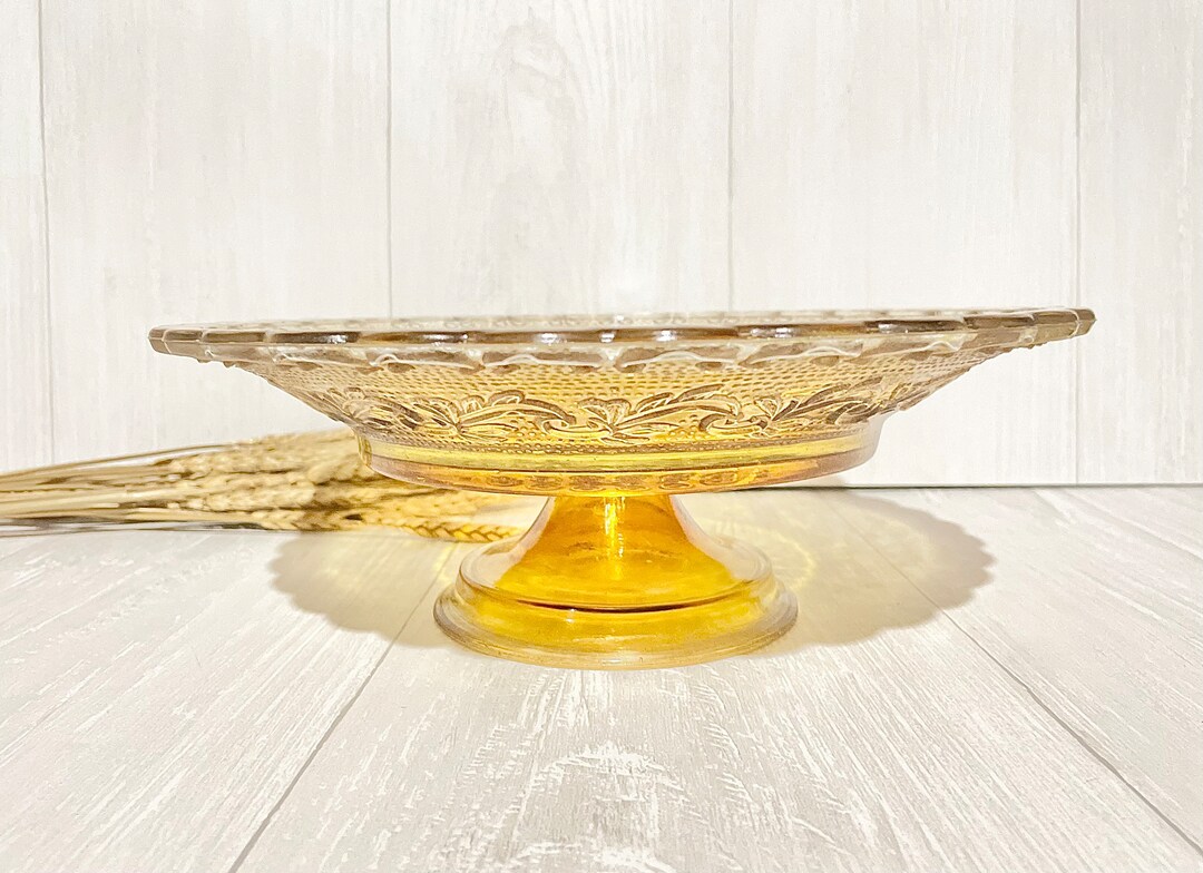1950s Vintage Amber Glass Pedestal Cake Plate, Depression Glass Era ...