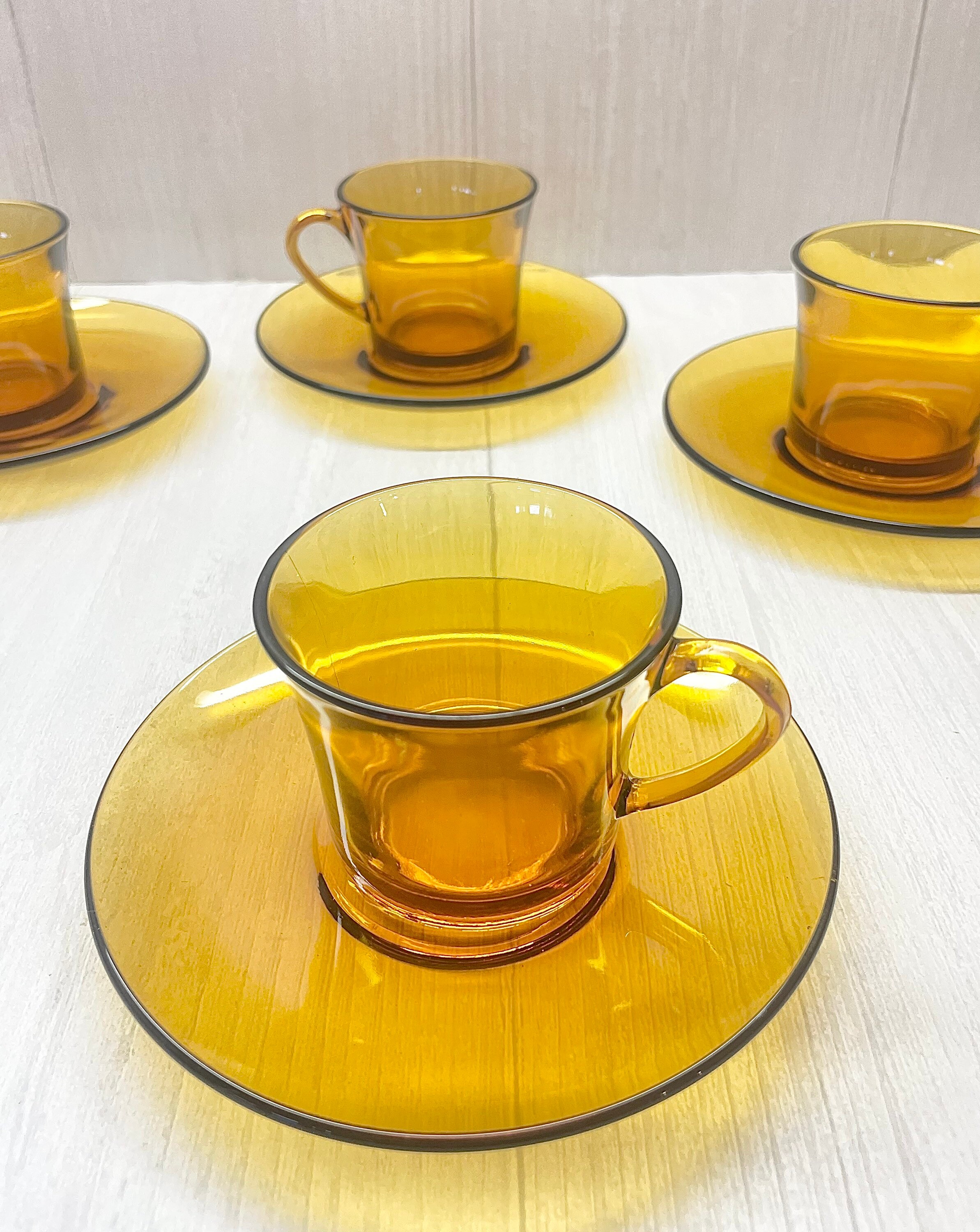 1970s Vintage Art Deco 8 Piece Duralex France Amber Glass Cup and ...