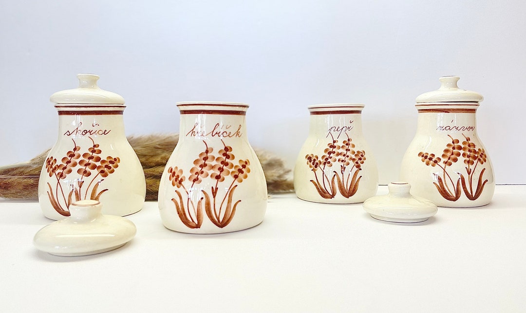 Set of 4 Decorative Vintage Ceramic Spice Containers With Lids ...
