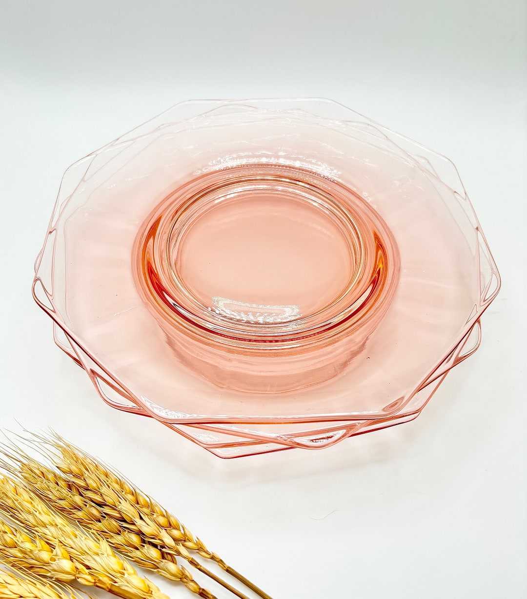 Set of 8 Vintage Hazel Atlas Octagon Pink Glass Salad or Side Plates ...