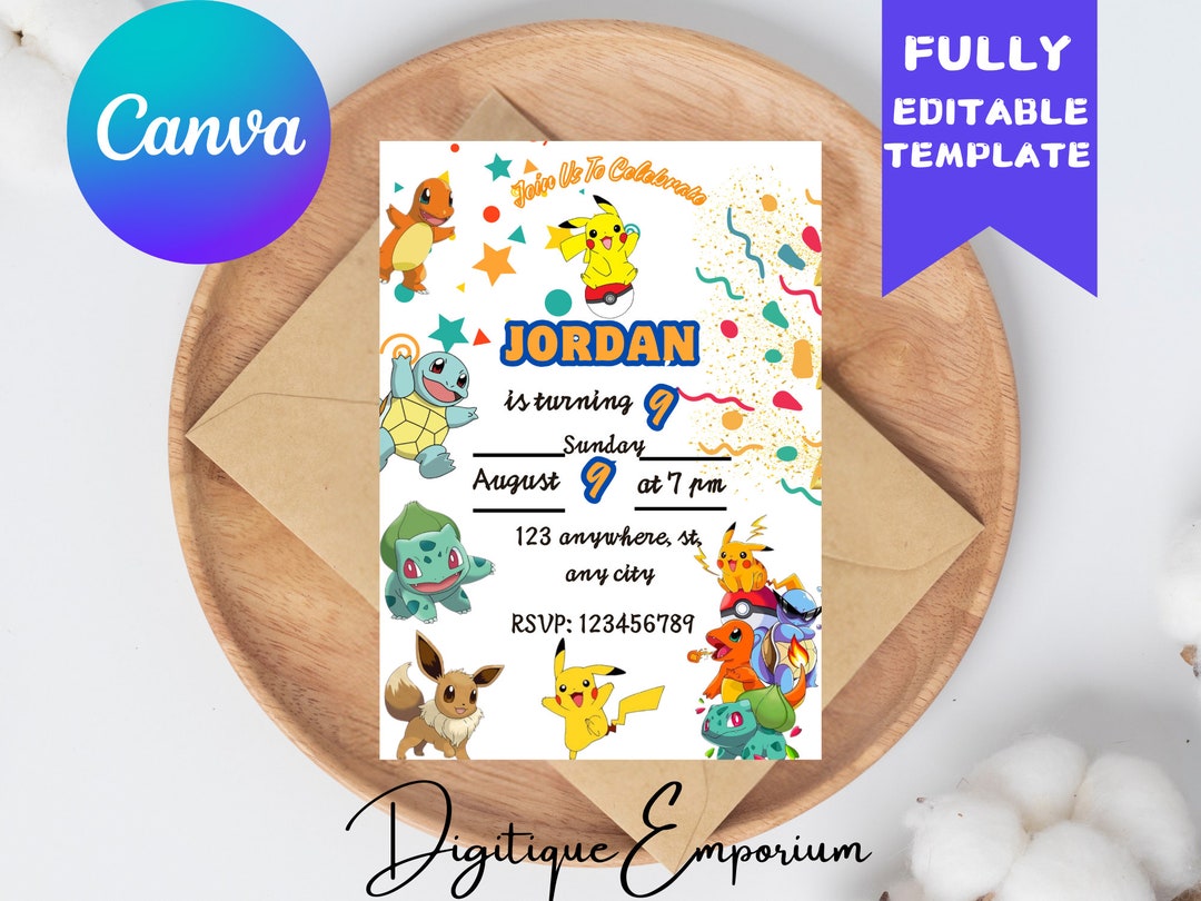 Editable Pokemon Pikachu Birthday Invitation, Pikachu Birthday Party ...