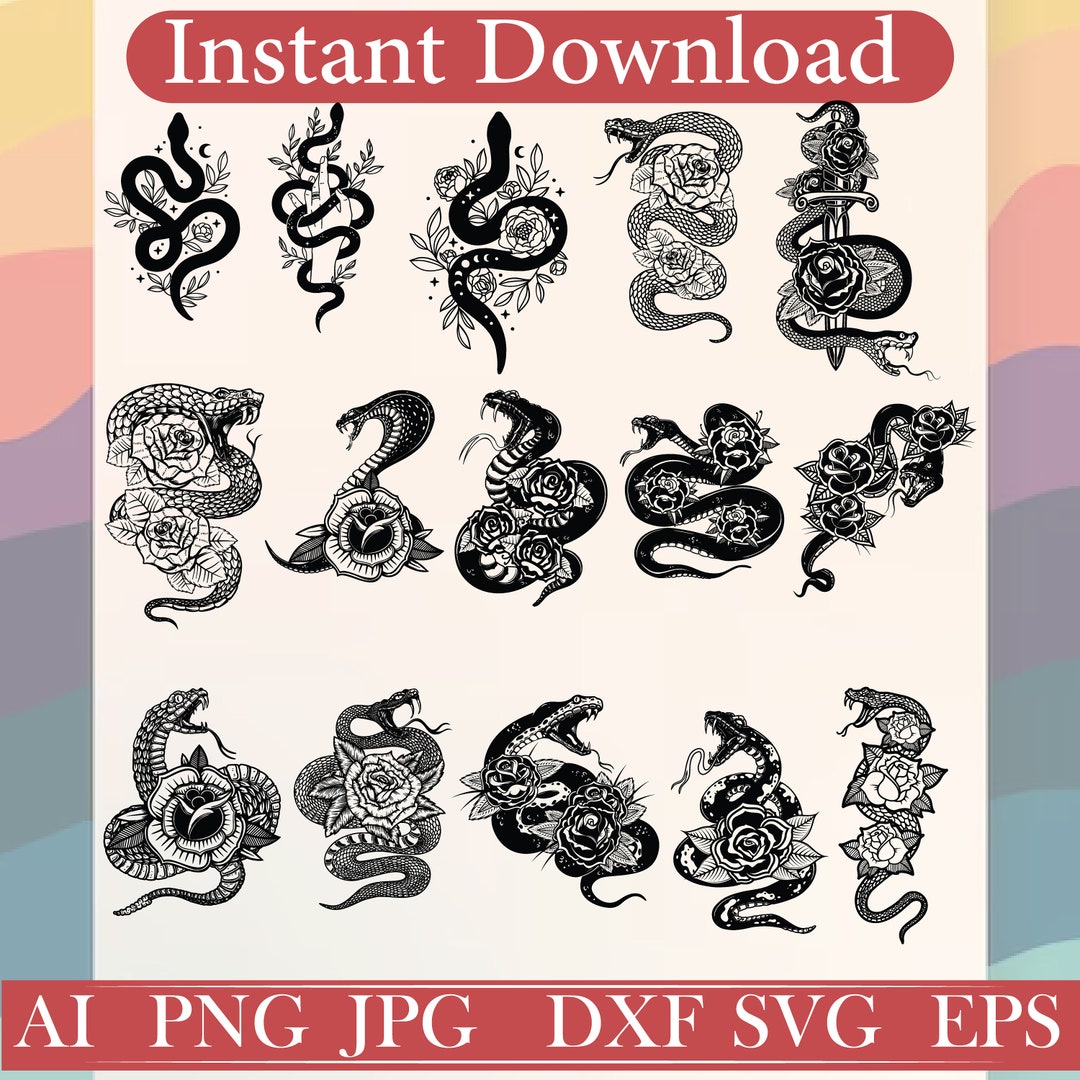 Floral Snake Svg Snake With Flowers Snake Cut File Rose and Snake Snake ...
