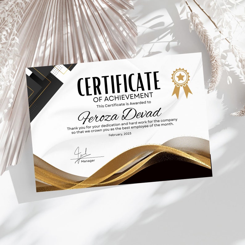 Black and Gold Certificate of Recognition Design, Elegant Template ...
