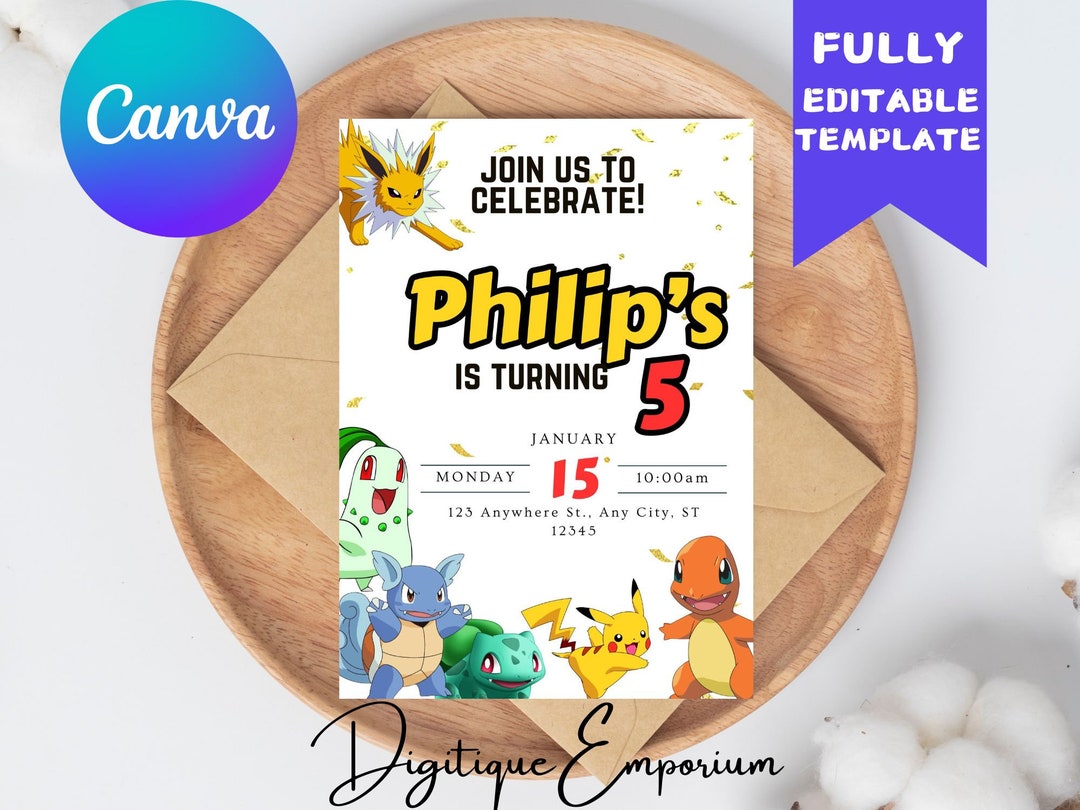 Pokemon Invitation Pokemon Birthday Party Invite Digital Pokemon Card ...