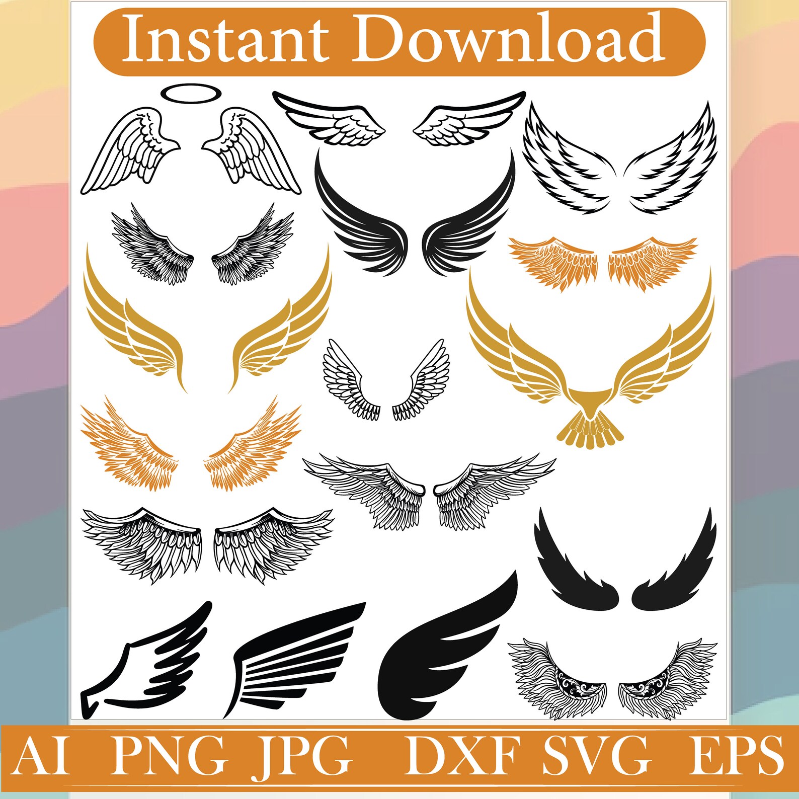 Wings Svg Bundle \ Wings Clip Art \ Angel Wings Svg \ Wings Cut Files ...