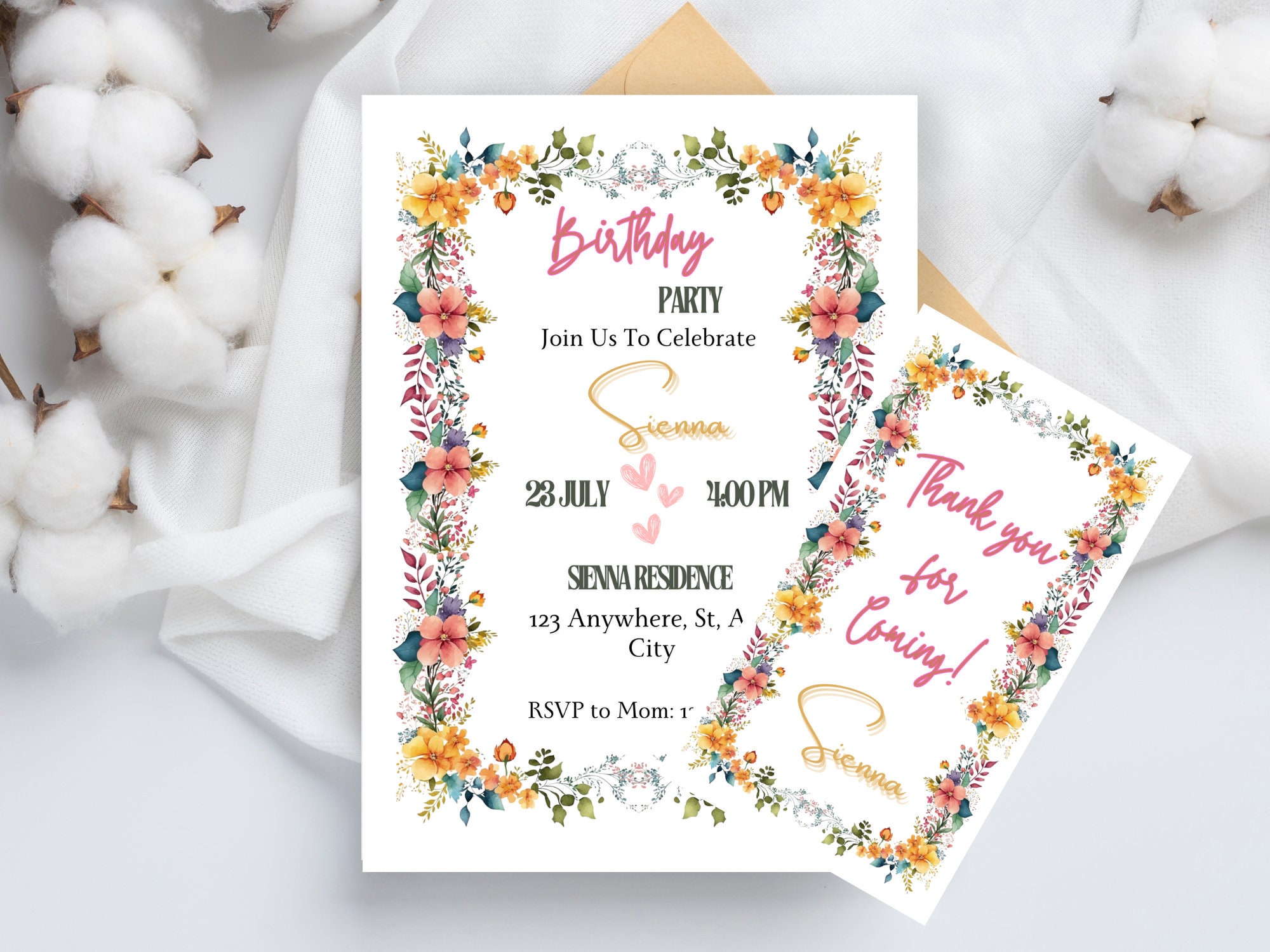 Editable Wildflower Birthday Invitation, Flower Birthday Invitation ...