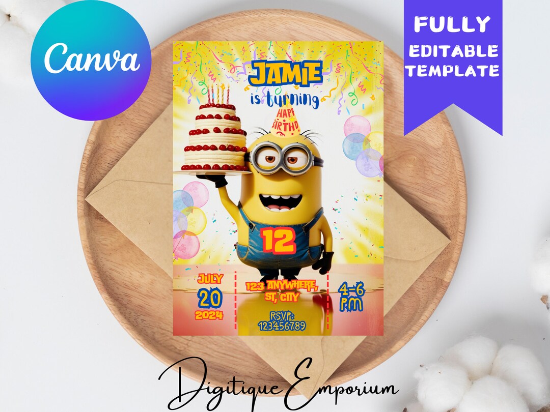 Editable Yellow Minion Birthday Invitation Template, Minions Kids ...