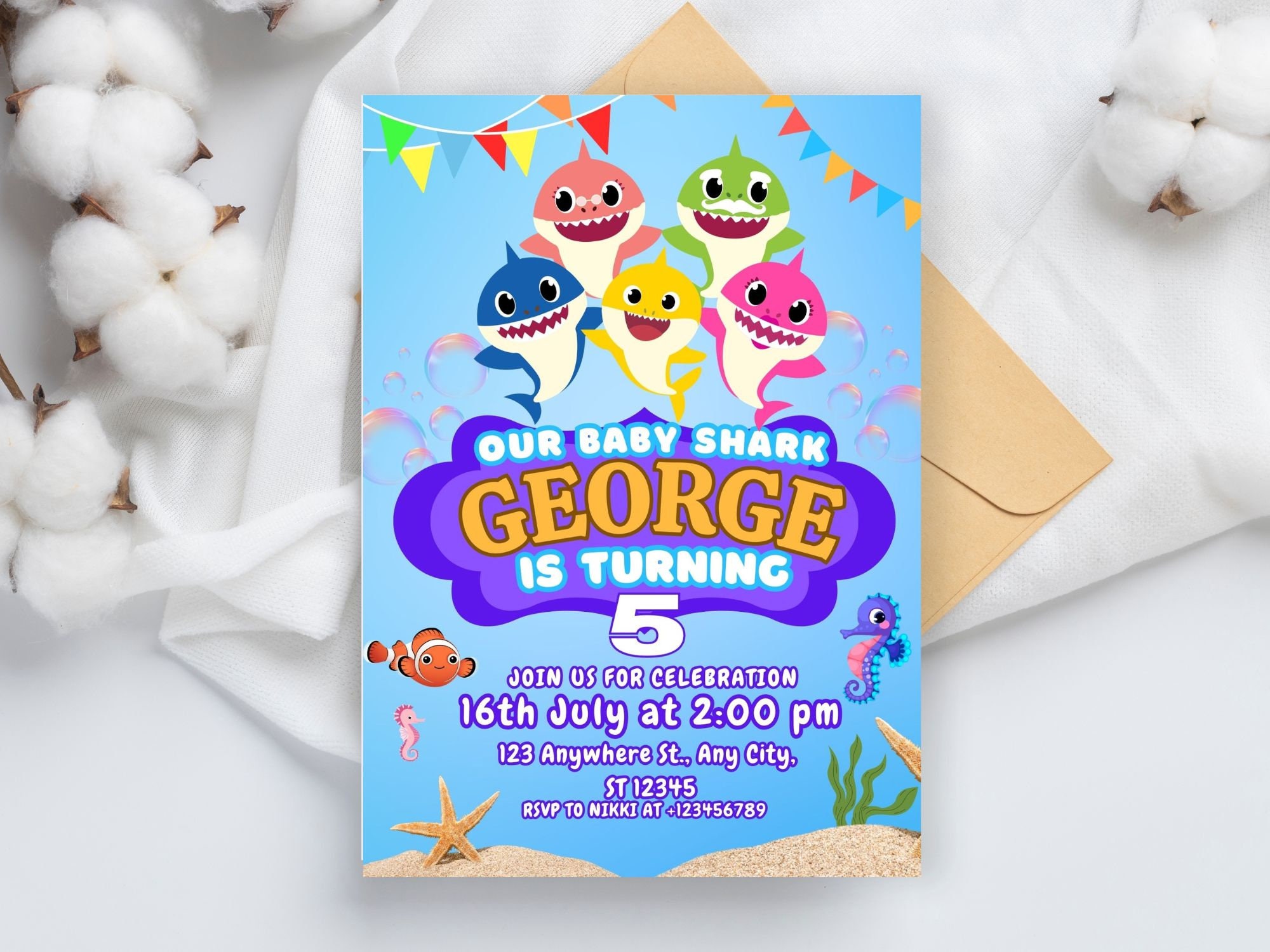 Baby Shark Birthday Invitation, Baby Shark Party, Digital Invitation ...
