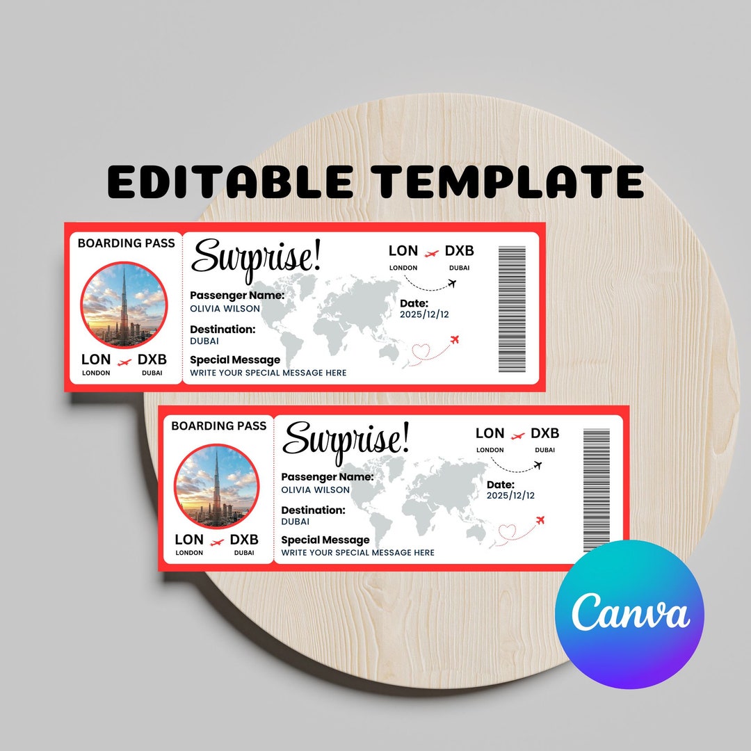 Editable Boarding Pass Template, Printable Personalized Airline Ticket ...