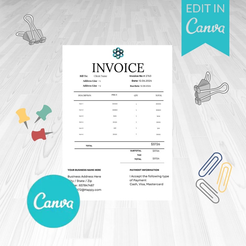 Invoice Template - Editable Small Business Invoice - Invoice Template ...