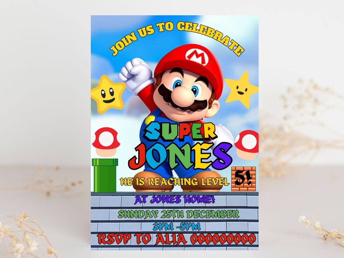 Mario Bros Invitation, Super Mario Birthday Invitation, Super Brothers ...