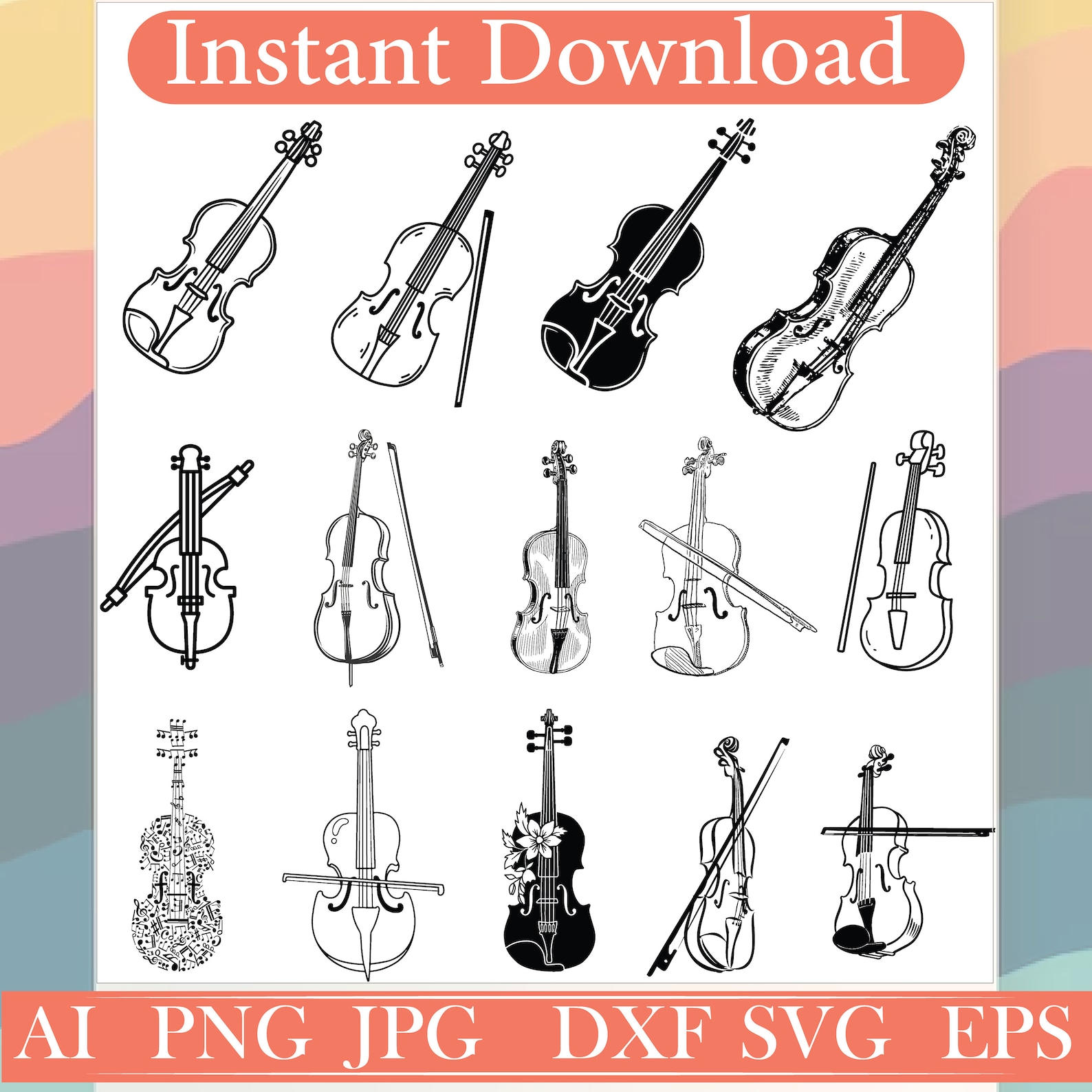 Violin Bundle Svg \ Violin Cut Files \ Violin Svg \ Violin Clipart ...