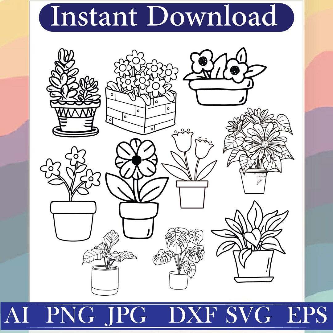 Flowers With Pots Bundle \ Flower Pot Cut Files \ Floral Pot Bundle ...