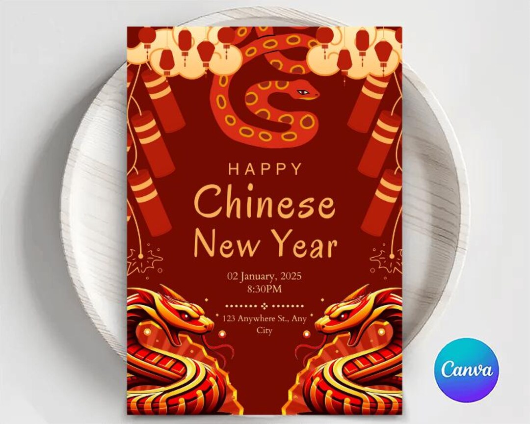 Editable Chinese New Year Invitation Template, Printable 2025 Year of ...