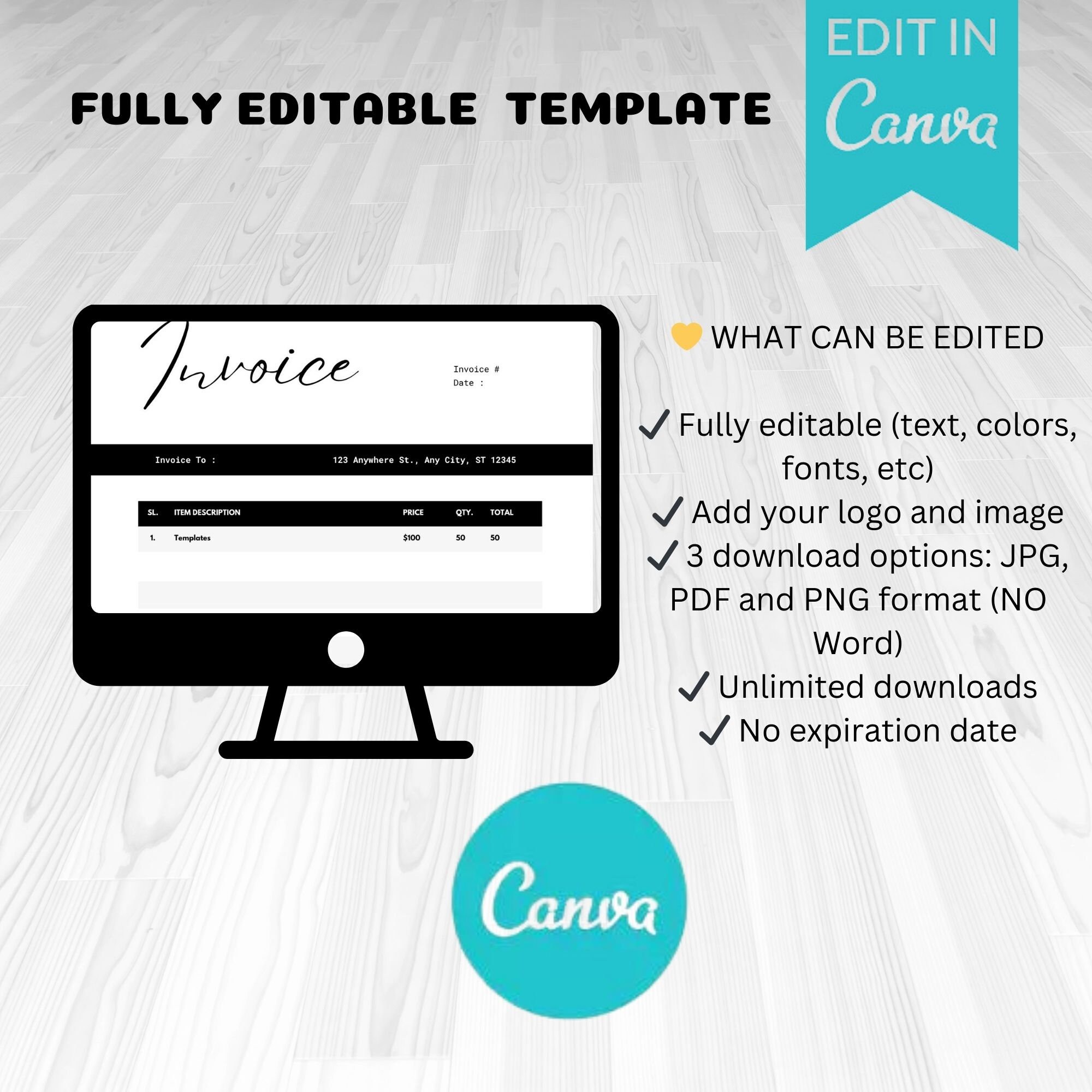 Editable Invoice Template: Printable Business Form (PDF) - Etsy