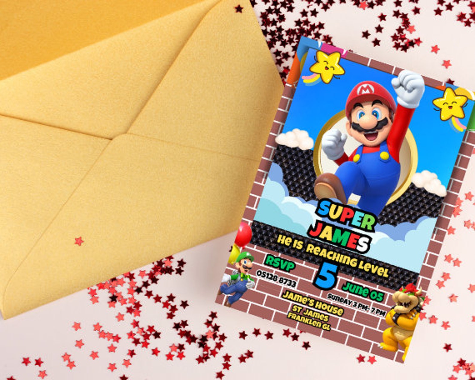 Editable Super Mario Birthday Invitation Template, Super Mario Bros ...
